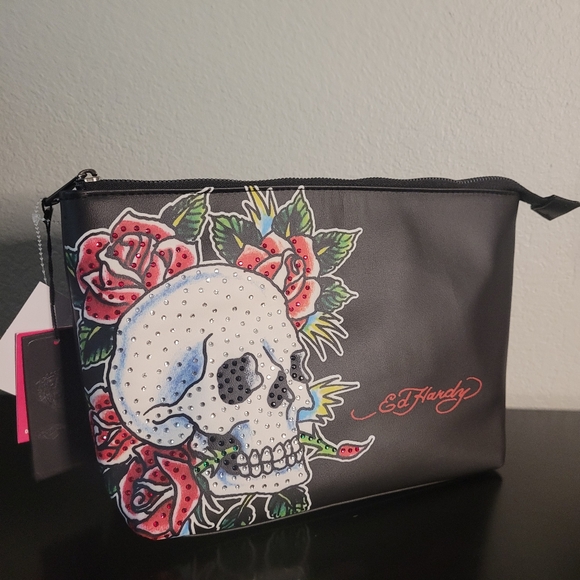 Ed Hardy | Bags | Ed Hardy Black Cosmetic Bag With Skull Design | Poshmark